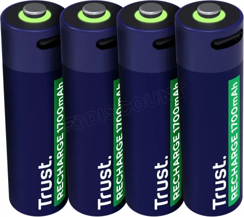 Pack de 4 piles rechargeables par USB-C Trust type AA - 1700 mAh ...