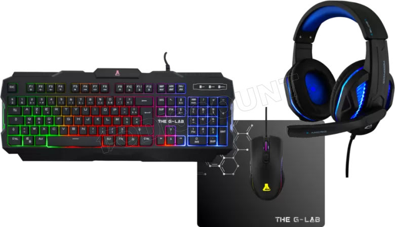 Pack Gamer 4en1 (Clavier/Souris/Casque/Tapis) The G-Lab Combo Argon Evolution RGB (Noir) à prix bas